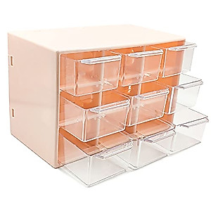 Craft Organizer, 9 Removable Mini Acrylic Plastic Drawers Organizer for Desk, Cute Kawaii Storage Organizer Office Supplier for Jewelry, Sewing Supplies, Vitamins, Sticker and Dool (Pink)