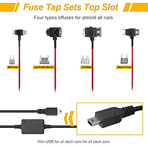 Dash Cam Hardwire Kit Mini USB Hard Wire Kit Fuse for Dashcam and 8 Fuse Tap Cable and Installation Tool 11.5ft 12V-30V to 5V/2A Mini-USB Port Charger Power Cord