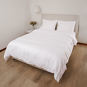 Peru Pima, Duvet Cover Set with 3 Pieces, 285 Thread Count Percale, 100% Peruvian Pima Cotton, Full/Queen Size, White Solid Color