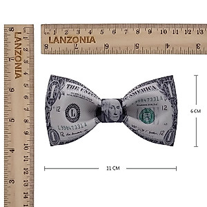 Lanzonia Fun Money Bow Ties for Men Original Designer Print Funny Green Bill Patterned Pre-Tied Particular Fantasy Theme Bowties with The Humorous Dollar Sign Motif for Party Holiday Birthday