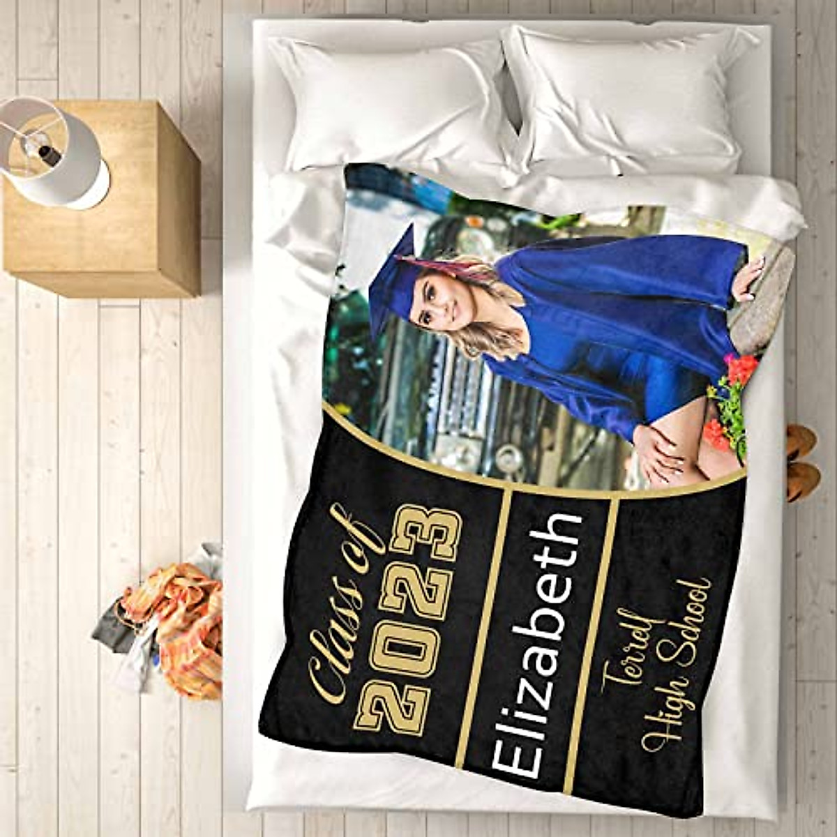 FunStudio Personalized Graduation Blankets with Photo Class of 2023 Seniors Custom Name Graduates Throw Blanket Made in USA Customized Graduation Gifts for Her Him Boys Girls Men Women