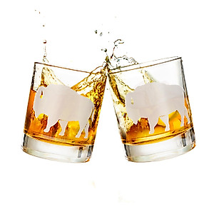 Greenline Goods Buffalo Etched Whiskey Glasses – 11 oz Set of 2 Buffalo Cocktail Glass - Old Fashioned Bar Set, Crystal Whiskey Glasses, Decor Cocktail Cabin Glasses Set - Buffalo Bourbon Glasses