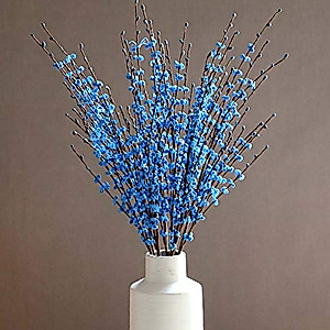 5Pcs 75CM Long Artificial Flower Winter Jasmine Folk Pip Berry Plant Dry Branches for Wedding Home Office Party Hotel Table Vase Christmas Decor - Blue