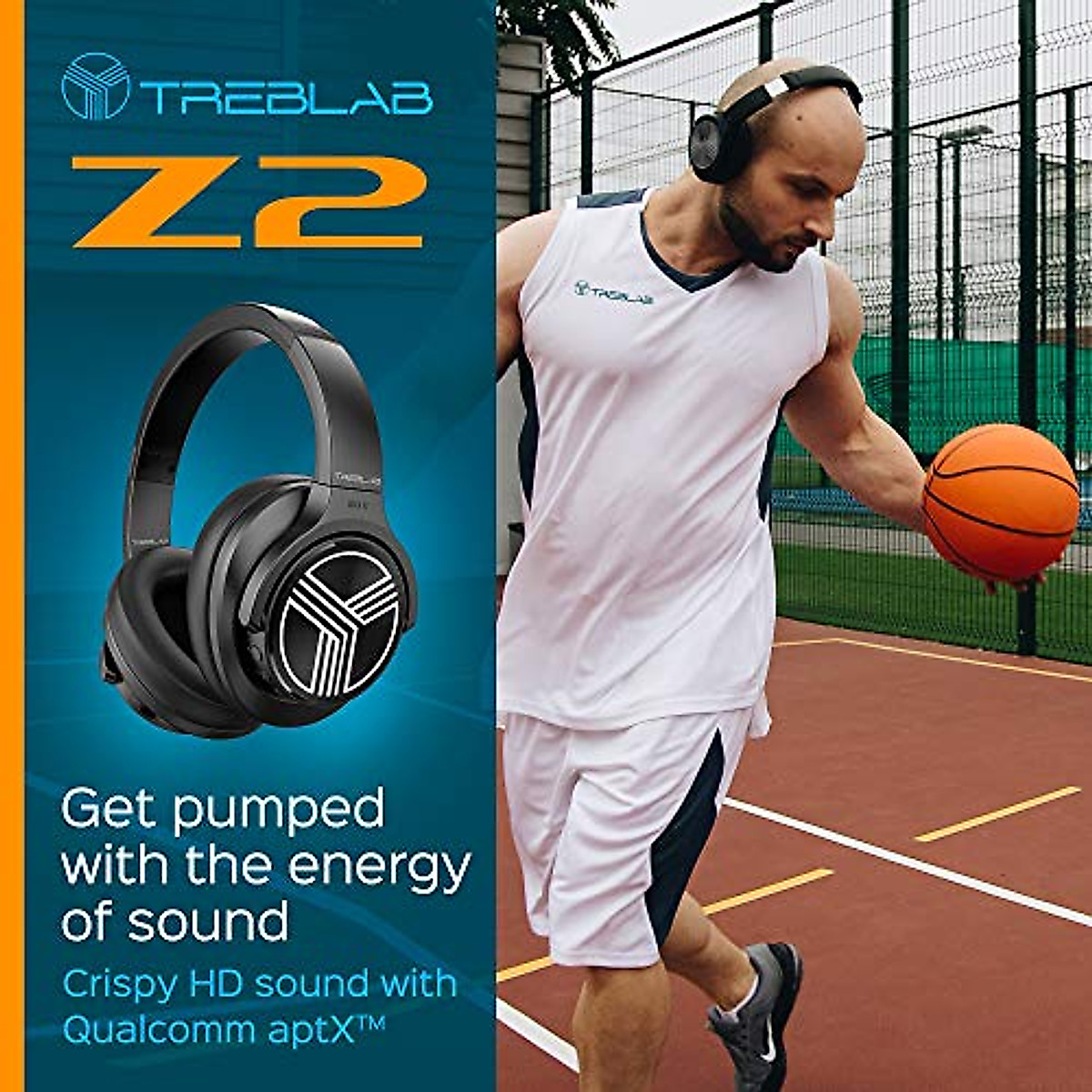 TREBLAB Z2 | Over Ear Workout Headphones with Microphone | Bluetooth 5.0, Active Noise Cancelling (ANC) | Up to 35H Battery Life | Wireless Headphones for Sport, Workout, Running, Gym (Black)(Renewed)