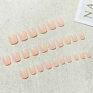 Foccna 24pcs Nude Press on Nails Fake Nails Square Glossy Short False Nail Tips Artificial Finger Manicure for Women and Girls