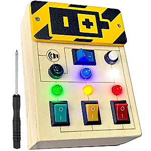 TEUVO LED Light Switch Busy Board for Toddler with Sound Montessori Toys Wooden Sensory Board Travel Toys with Button Keep Toddler Busy Educational Learning Toy Gifts for Kids Boy Girls Aged 1 2 3 4 5