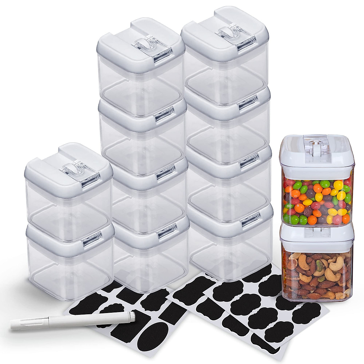 Cheer Collection Airtight Food Storage Containers, Kitchen Storage Containers for Pantry, Set of 12 Food Containers with Lids Airtight, Pantry Storage Containers & Organizers with Lids, 5L, White