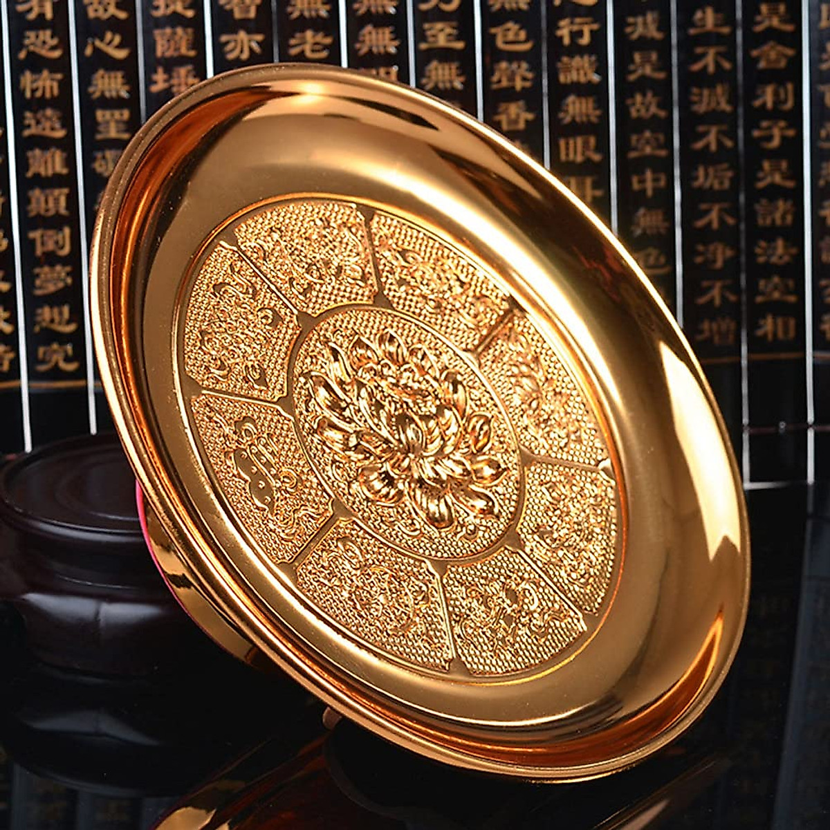 Cabilock Buddhist Plate Offering Bowl Footed Food Dessert Snack Blessing Bowl for Altar Rituals Incense Smudging Decoration Golden 7Inch