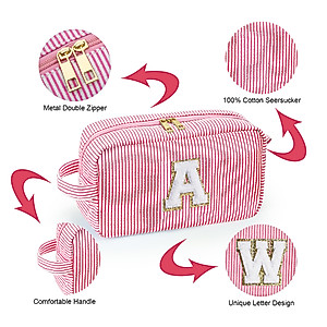 YOOLIFE Makeup Bag for Women - Monogram Cute Initial Pink Makeup Bags Cosmetic Toiletry Pouch Make Up Case for Women Her Best Friend Friendship Sister Teacher, Personalized Birthday Gifts for Women C