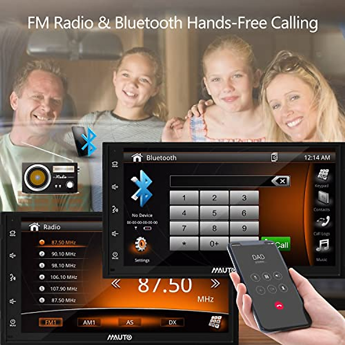 MMAUTO Double Din Car Stereo with Wireless Apple Carplay & Android Auto, 7 Inch HD LCD Touchscreen Car Radio with Bluetooth Voice Control, Rearview Camera, AM/FM Audio Receiver, Subwoofer, USB/AUX