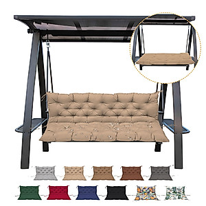 NANGELRN Porch Swing Cushion with Backrest,Waterproof Bench Cushion for Outdoor Furniture,2-3 Seater Replacement Thickened Swing Cushion with Ties,Patio,Outdoor,Backyard and Garden (Khaki,40x40)