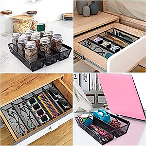 8Pcs Drawer Organizer, Utensil Organizer For Kitchen Drawers,Utensil Organizer,Drawer Silverware Tray With Interlocking Arm Mesh Metal For Flatware Fork Spoon Knife Makeup, 9 x 3 x 2 Inch, Black