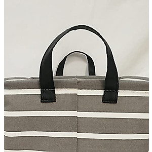 HUAYEE Rectangular Storage Bin Shelf Basket Canvas Fabric Toy Box,Waterproof Coating Nursery Hamper with Handles,Gift Basket for Home,Office,ClothesBooks(REC Gray stripe)