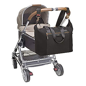 Stevie Luxe Scuba Black Modern Style Baby Diaper Bag by Storksak | Water-Resistant, Large Capacity Multi-Functional Bag with Smooth Leather Trim and Rose Gold Hardware | Shoulder and Stroller Straps