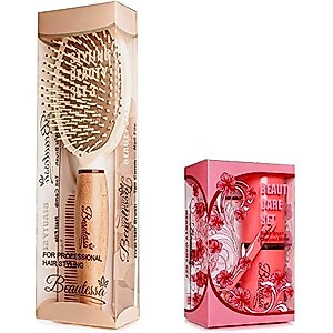 3pcs Brush and Comb Set - Detangling Hair Brush | Teasing Comb | Nail File, Bundle with 3pcs Blush Brush and Mirror Set - Retractable Makeup Blush Brush | Compact Makeup Mirror | Eyebrow Tweezer