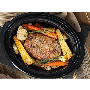 7 Quarts Oval Slow Cooker, 3 Heating Setting, Dishwasher-safe Stoneware Pot and Glass Lid, Sleek Stainless Steel Design