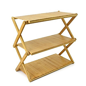 Folding Storage Rack, Powerful Load Bearing Large Storage Space Multi Layer Wooden Foldable Shelf Smooth for Outdoor Camping (3 Layers)