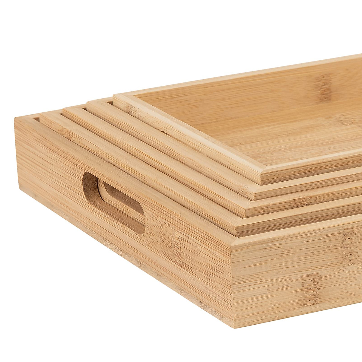 Bamboo Serving Tray Bamboo Decor - Five Piece Nested Breakfast Bamboo Tray - Wood Crafts Trays for Organizing | Bathroom Tray - Food Trays for Party Buffet Montessori Wooden Trays for Serving