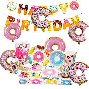 6Pcs Pink Donut Balloons Party Decoration Sprinkle Donut Mylar Balloons for Kids Girl Birthday Party Baby Shower Gender Reveal Wedding Supplies