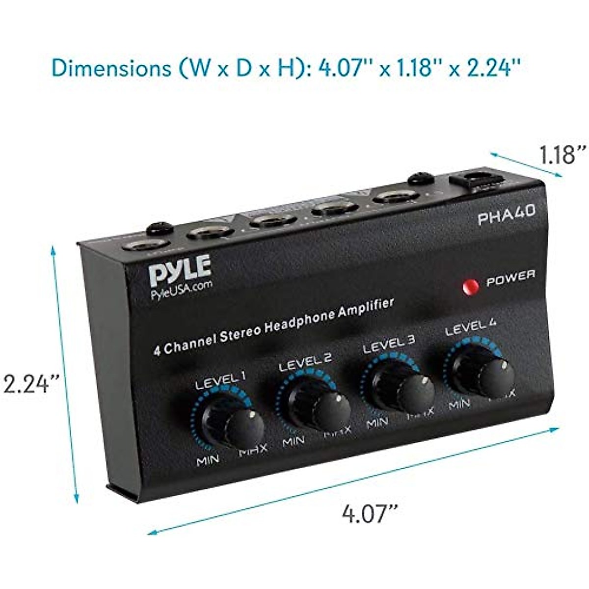 PYLE-PRO 4-Channel Portable Stereo Headphone Amplifier-Professional Multi-Channel Mini Earphone Splitter Amp w/4 ¼” Balanced TRS Headphones Output Jack and 1/4' TRS Audio Input For Sound Mixer-PHA40.