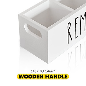 Remote Control Holder, Farmhouse Remote Storage Caddy, Bedside TV Controller Box, Rustic Wood Media Organizer Tray for Home Bedroom Table (White)