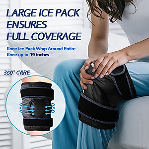 XXL Knee Ice Pack Wrap Around Entire Knee After Surgery, Reusable Gel Ice Pack for Knee Injuries, Large Ice Pack for Pain Relief, Swelling, Knee Surgery, Sports Injuries, 2 Pack (Black)