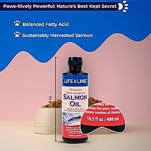 Life Line Pet Nutrition Wild Alaskan Salmon Oil Omega-3 Supplement for Skin & Coat – Supports Brain, Eye & Heart Health in Dogs & Cats, 16.5oz