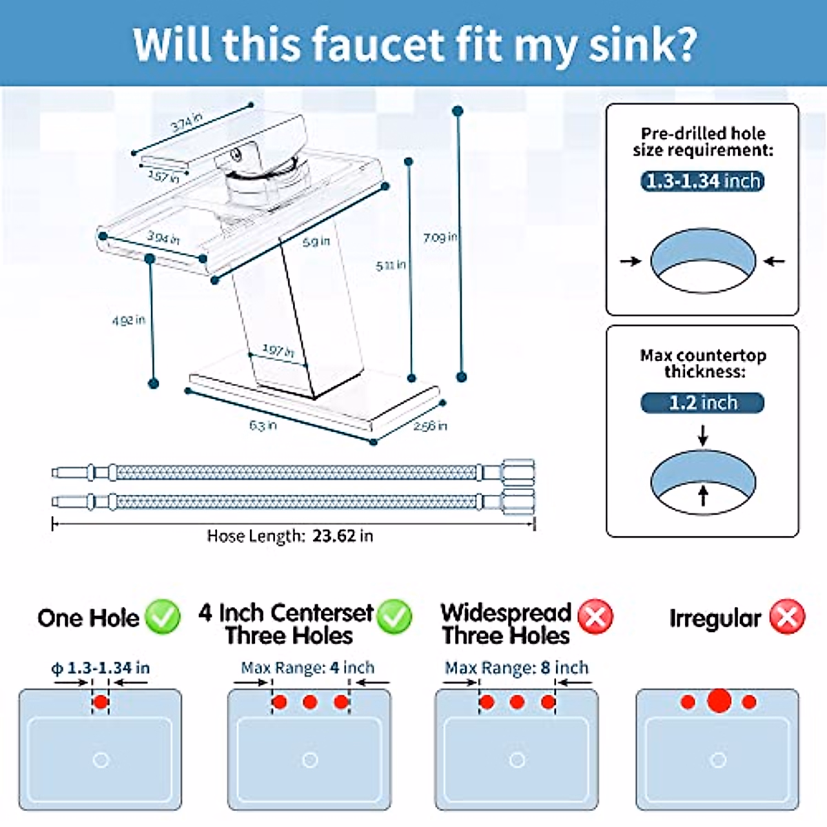 Y-Garhe LED Bathroom Sink Faucet - Brushed Nickel Single Hole or 4 Inch Centerset Waterfall Faucet with Glass Spout and Temperature-Sensitive LED Lights, Includes Deck Plate