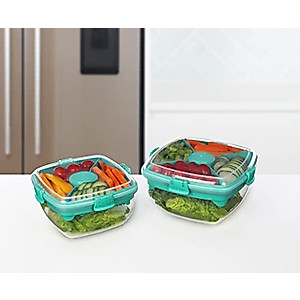 Sistema Salad Container for Lunch with Dressing Container, Bento Box 4 Compartment Tray, and Cutlery, Dishwasher Safe, 37.2-Ounce (Color may vary)