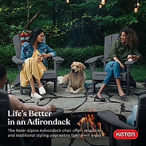 Keter Alpine Adirondack 2 Pack Resin Outdoor Furniture Patio Chairs with Cup Holder-Perfect for Beach, Pool, and Fire Pit Seating, Dark Grey