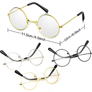 Zjoey 3 Pairs Kid Costume Santa Claus Glasses Metal Wire Rim Clear Lens Eyewear Fabric Doll Dress Up Eyeglasses Dolls Costume Accessories for Old Man Old Lady Costume (4.53 Inch, Fit for Kid Costume)