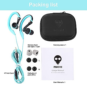 Mucro Wired Earbuds Sport Headphones Over Ear Earhooks Sweatproof in Ear Running Earphones for Workout Jogging Gym Headphones for iPhone iPod Samsung