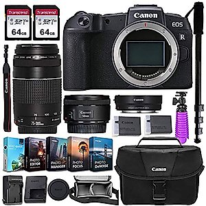 Canon EOS RP Mirrorless Camera w/Mount Adapter + Portrait - Canon EF 50mm STM & Telephoto - Canon EF 75-300mm III Lens Kit + Valued Accessory Bundle (Renewed)