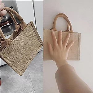 Dual Dou Small Burlap Jute Tote Bags-Bridesmaid Gift Bags burlap bags with handles for women bride beach bag,grocery shopping