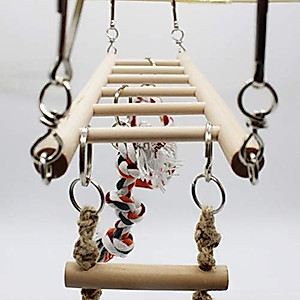 POPETPOP Hamster Suspension Bridge - Rat Toys Ladder - Pet Hanging Hammock Wooden Swing Cage Toy for Small Animal