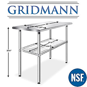 GRIDMANN Stainless Steel Commercial Work Table with Wire Shelf, NSF-Certified, 49 x 24 Inch