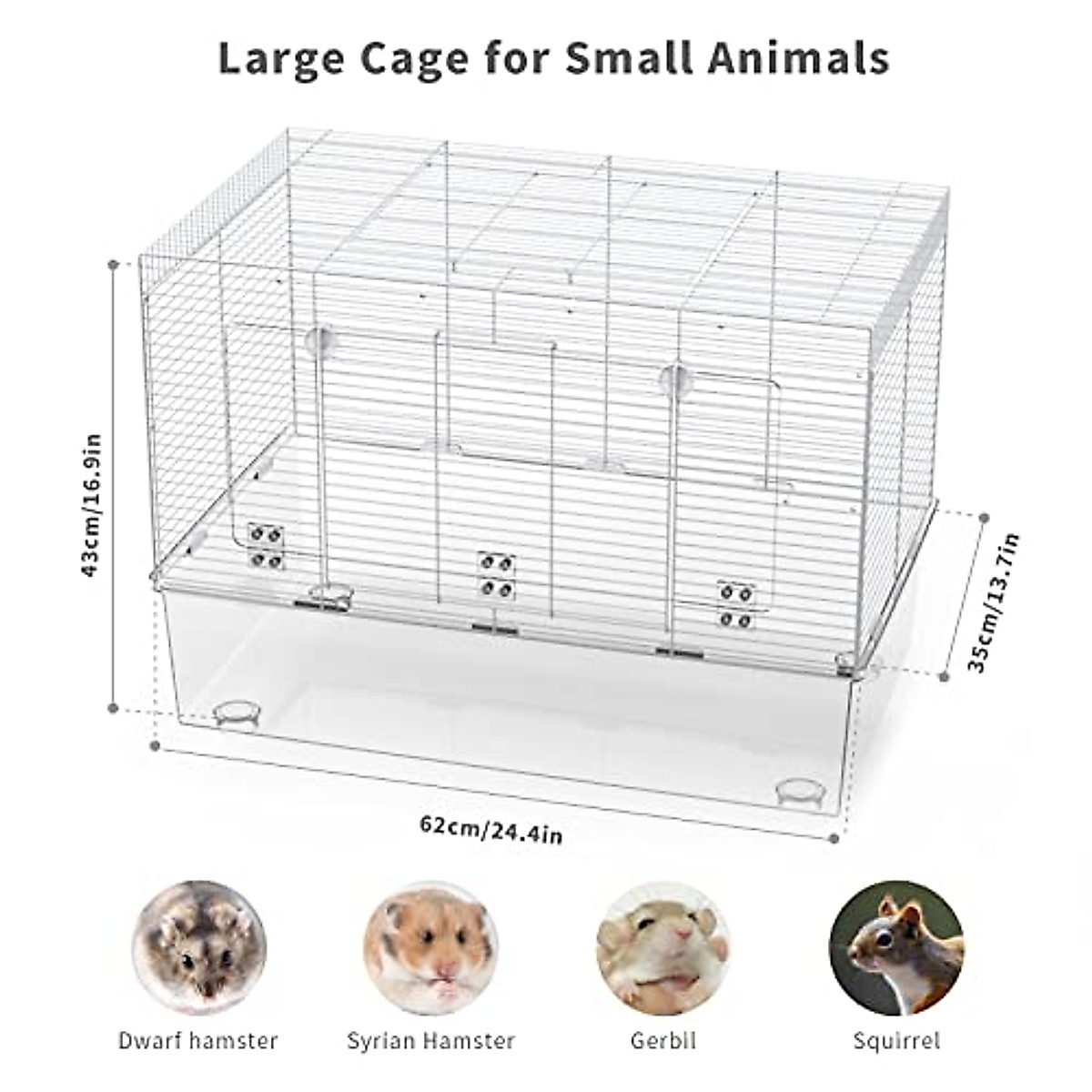 BUCATSTATE Hamster Cage 3-Level with Accessories, Includes Free Exercise Wheel, Water Bottle, Food Bowl & Hamster Hideout, Large Hamster Cage for Dwarf Hamster, Mice, Degus (24.4" L*13.7 "W*16.9" H)