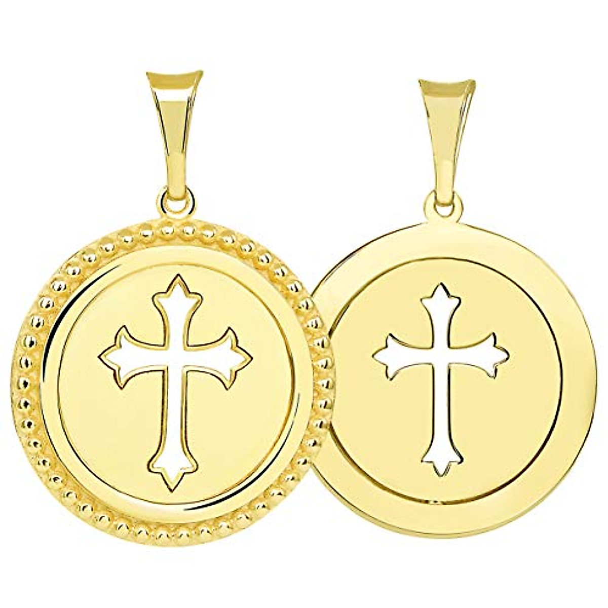 Jewelry America 14k Yellow Gold Reversible Open Christian Cross Medallion Pendant