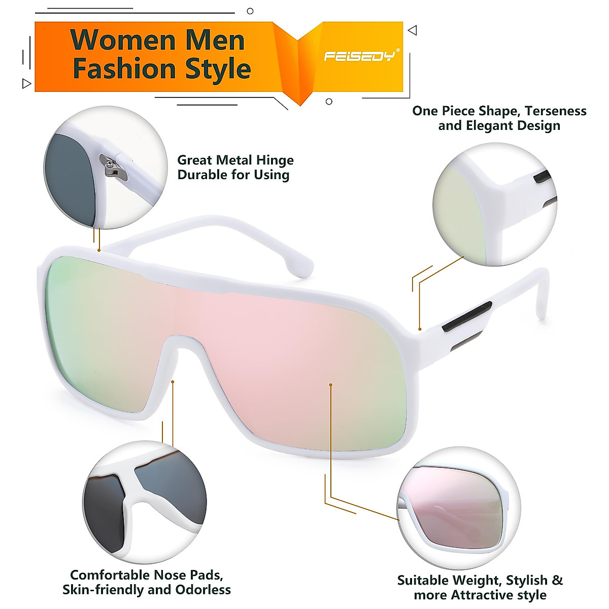 FEISEDY Fashion Polarized Sunglasses Oversized One Piece Reflective Lens Sports Sun Glasses B0122