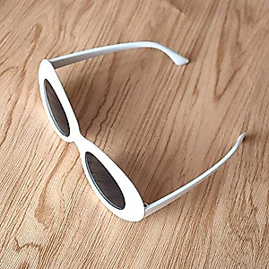JUSLINK Bold Retro Oval Mod Thick Frame Sunglasses Round Lens Clout Oval Goggles White