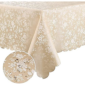 smiry Waterproof Vinyl Tablecloth, Rectangle Heavy Duty Table Cloth, Wipeable Table Cover for Kitchen and Dining Room (Beige, 60" X 84")
