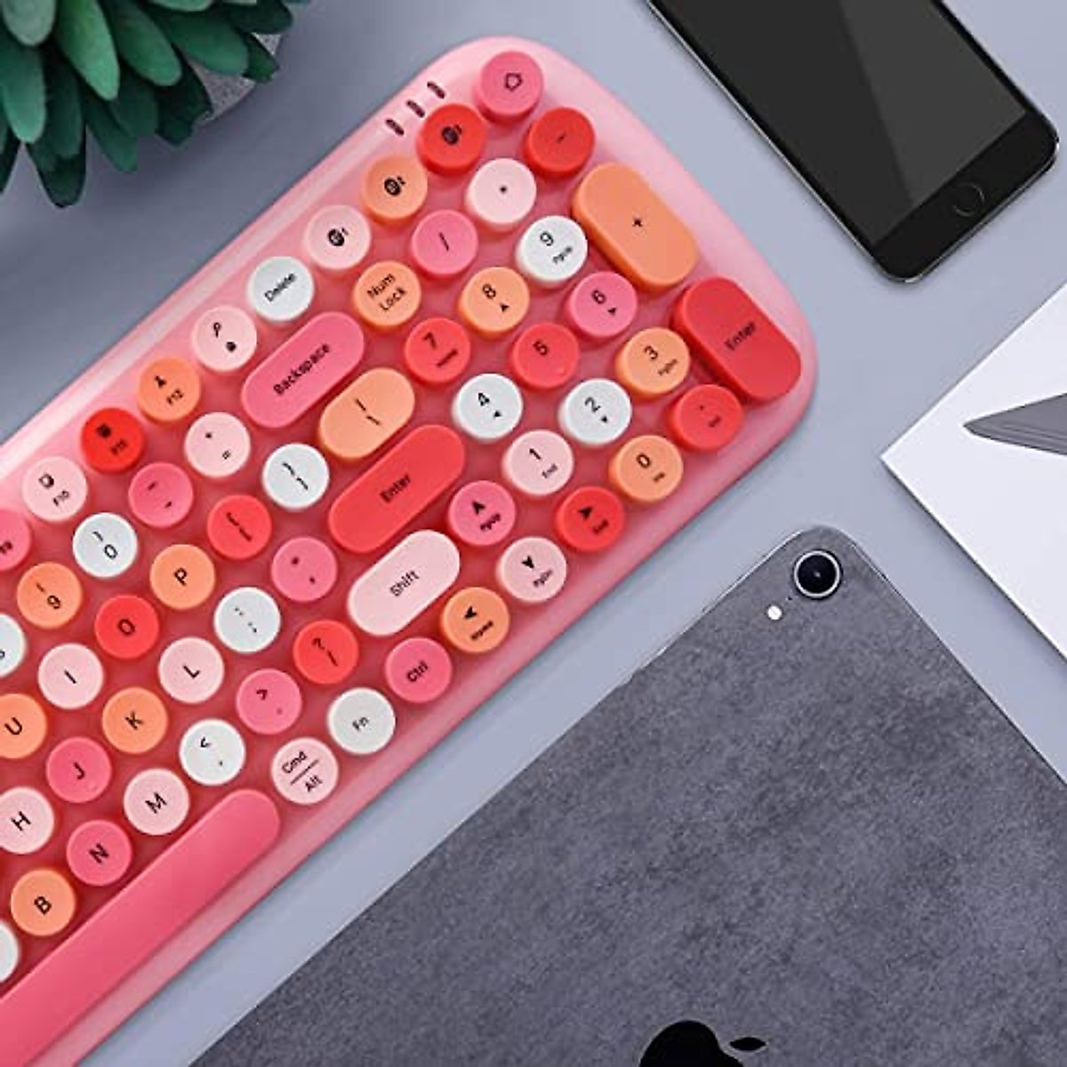MOFII Bluetooth Wireless Keyboard for iPad, Laptop, PC, Mac, Smartphone, Connect 3 Bluetooth Devices, Cute Colorful Round Keys Retro Aesthetic Keyboard - Pink