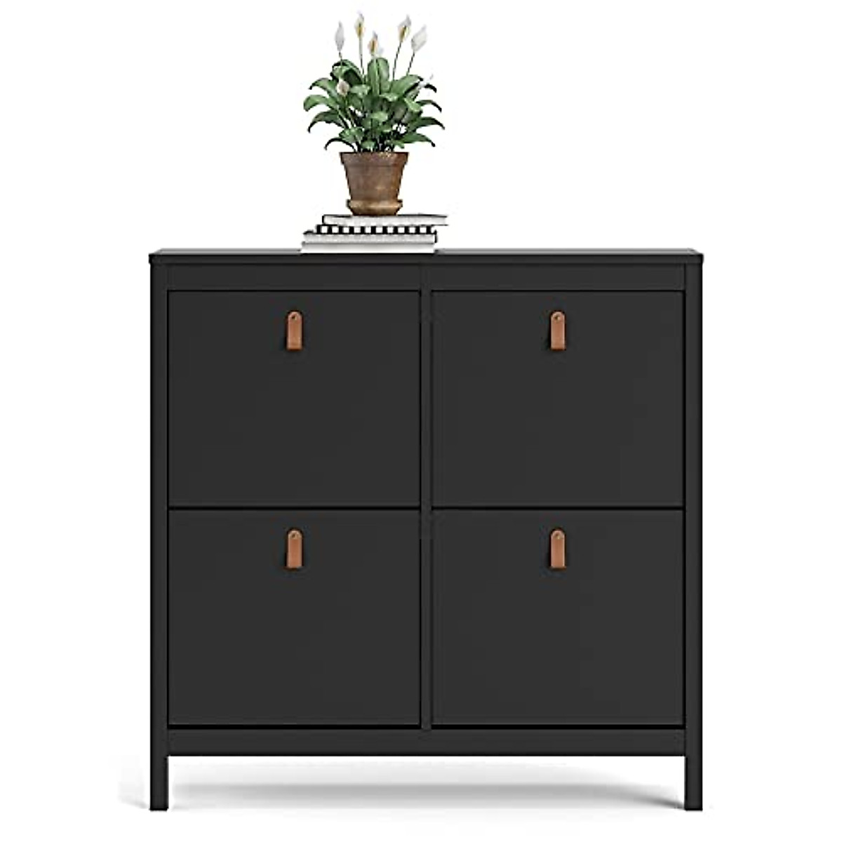 Pemberly Row 4 Drawer Shoe Cabinet, 16-Pair Shoe Rack Storage Organizer in Black Matte