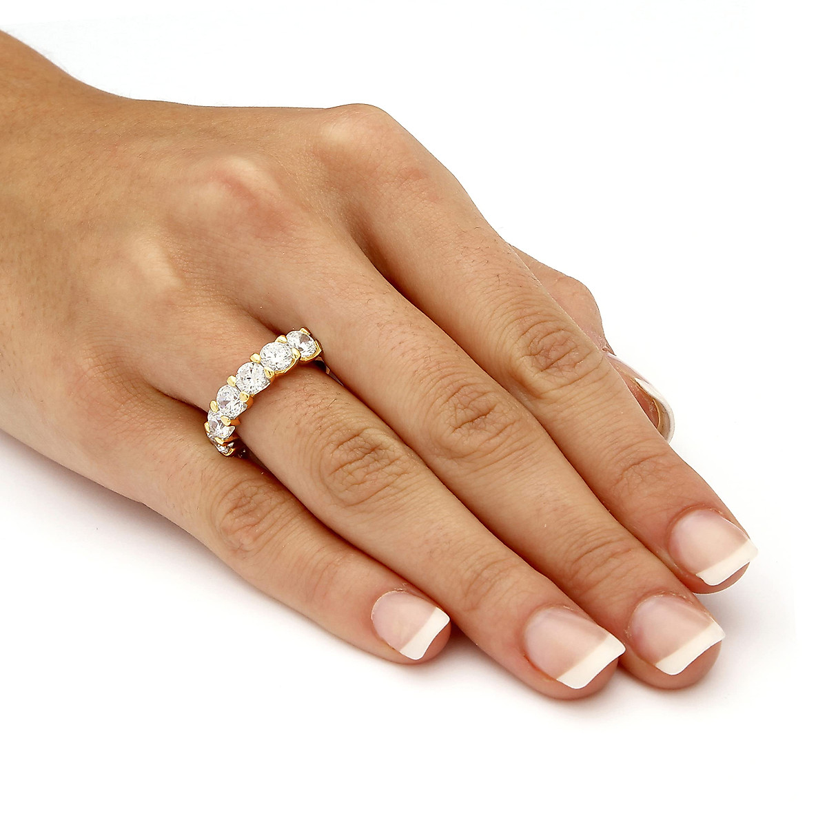 PalmBeach Platinum-Plated or Yellow Gold-Plated Sterling Silver Round Cubic Zirconia Single Row Wedding Band Ring Size 9