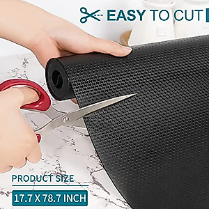 QIAOB Shelf Liner, Kitchen Shelf Liner Drawer Cabinets Non-Stick Drawer Mats EVA Shelf Liner Waterproof Durable Cabinet Liners for Shelves, Refrigerator, Pantry (Black, 17.7 x 59 inches) (FDGJE-2)