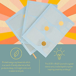 DesignWorks Ink Sueded Paper Journal Notebook with 160 Lined Pages, Ribbon Bookmark, and Storage Pocket for Work, Writing, Journaling, 5.75" x 8.125" - Blue with Gold Geometric Arch Dot