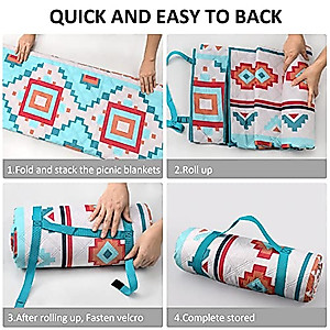 ZYlifemagic Extra Large Outdoor Picnic Blankets Waterproof, for The Beach, Camping Travelling on The Grass, Park Blanket, Rolling Up Packaging，Portable Carring, 79" x 79" Picnic Mat - Aksu Style
