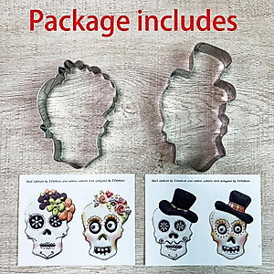 LILIAO Halloween Skull Cookie Cutter Set - 2 Piece - Skull with Hat and Flowers Fondant Biscuit Cutters - Stainless Steel
