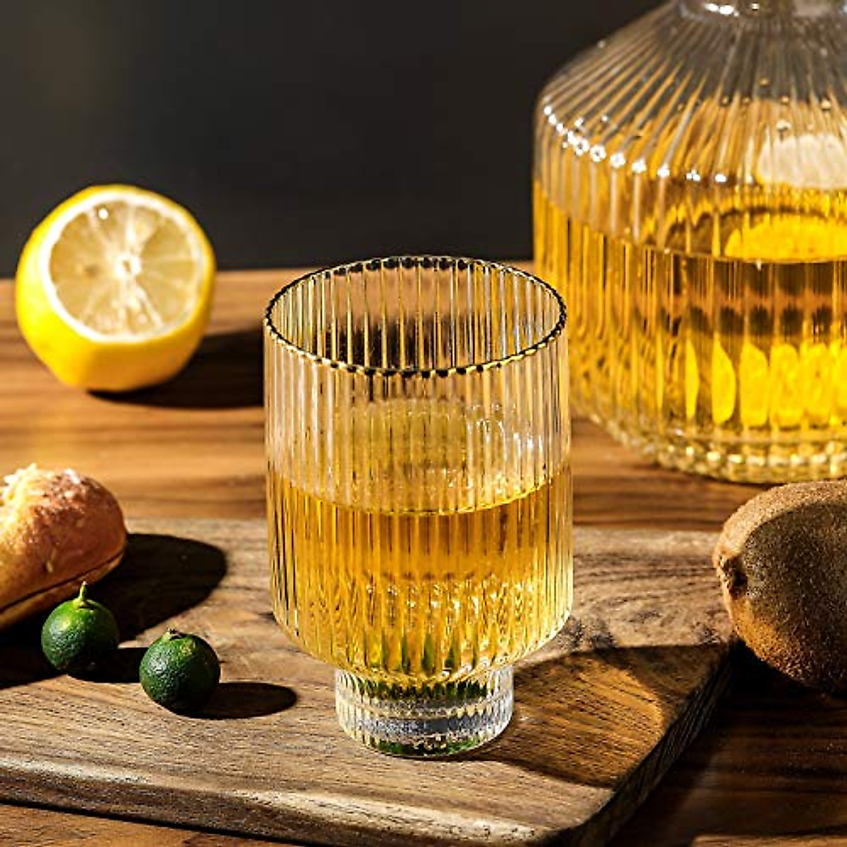 G bedside water carafe glass 1 pitcher 2 cups set for night time water decanter Carafe 59 oz Tumbler 12.5 oz night-stand table bedroom handy jug crystal clear vintage home office desk