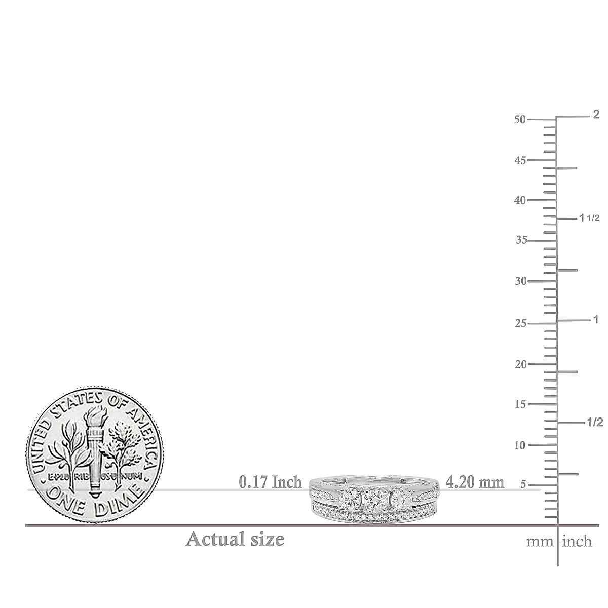 Dazzlingrock Collection 1.00 Carat (Cttw) 14K Round Diamond 3 Stone Engagement Ring Set 1 CT, White Gold, Size 7.5